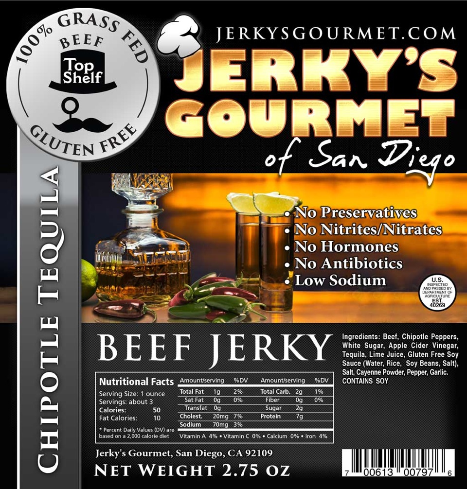 Chipotle Tequila Label | Jerky's Gourmet - Grass Fed Beef Jerky
